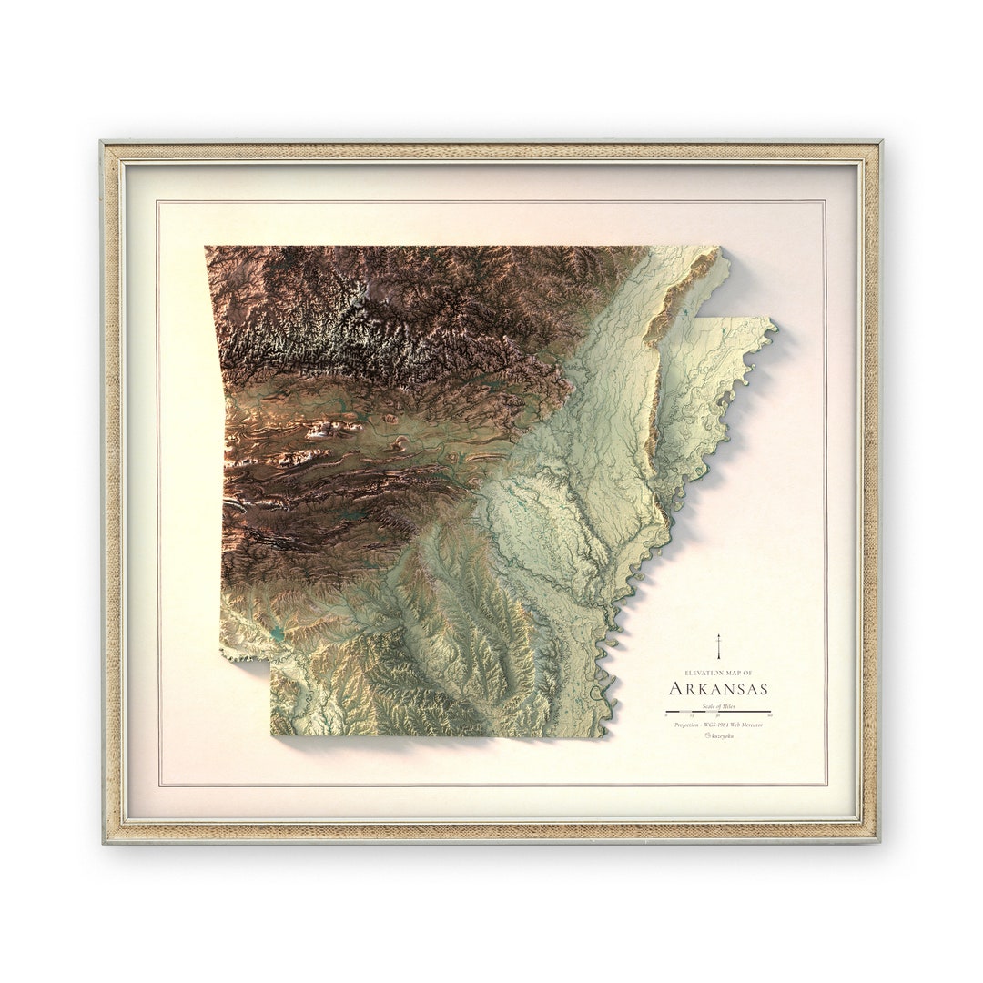 Arkansas Topographic Map Art Print: Shaded Relief Wall Decor - Etsy