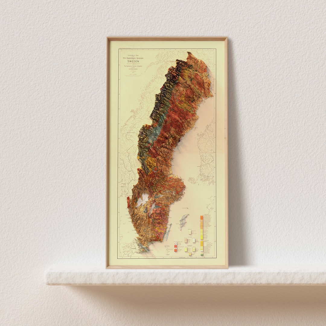 1910 Geological Map of Sweden: Topographic Wall Art Print - Etsy