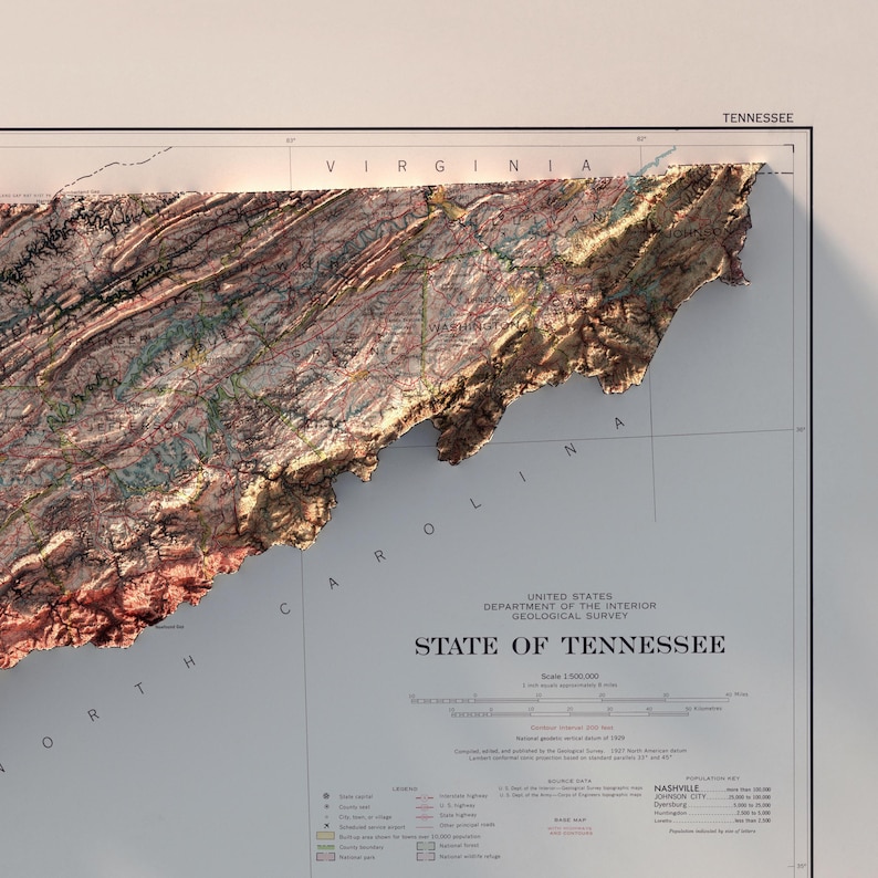 Geological Map of Tennessee: Topographic Art Print, 1973 - Etsy