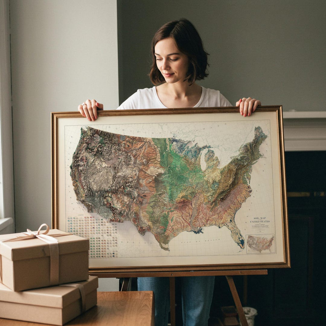 USA Relief Map: Rare Vintage Soil Map of America, Authentic Elevation ...