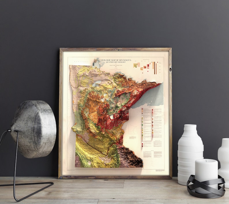 Geological Map of the Minnesota (1982) - Wall Decor - Topography - Art ...