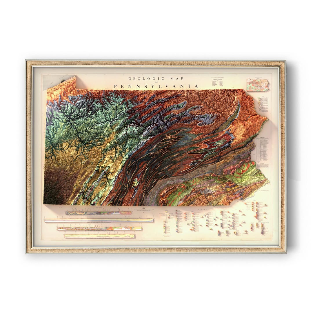Geological Map of Pennsylvania (1960) - Textured Vintage Relief Wall ...