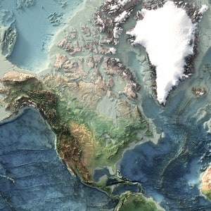 The World Satellite Map with Ocean Topography Wall Decor Topography Art ...