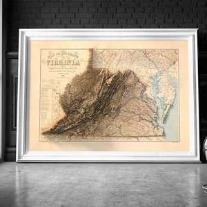 Virginia State Map - Vintage Home Decor - Topography - Art Print ...
