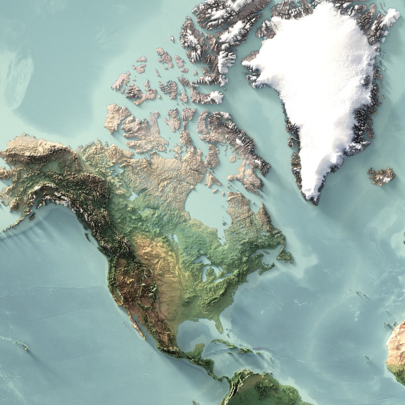 The World Satellite Map flat Ocean Map Print - Etsy