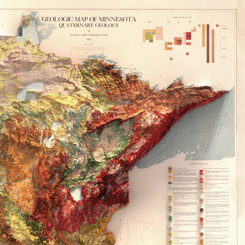 Geological Map of the Minnesota (1982) - Wall Decor - Topography - Art ...