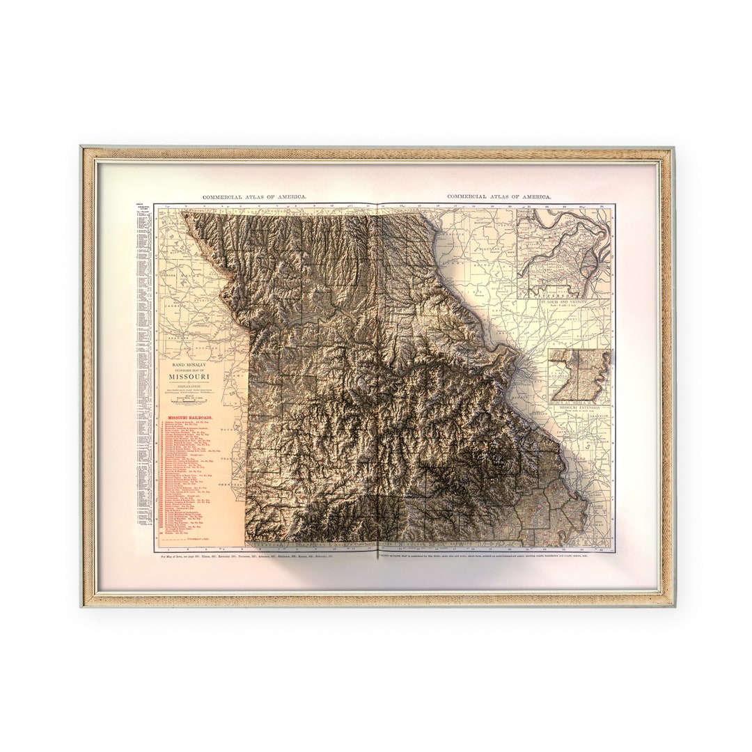 Missouri State Map - Wall Decor - Topography - Elevation - Art Print ...