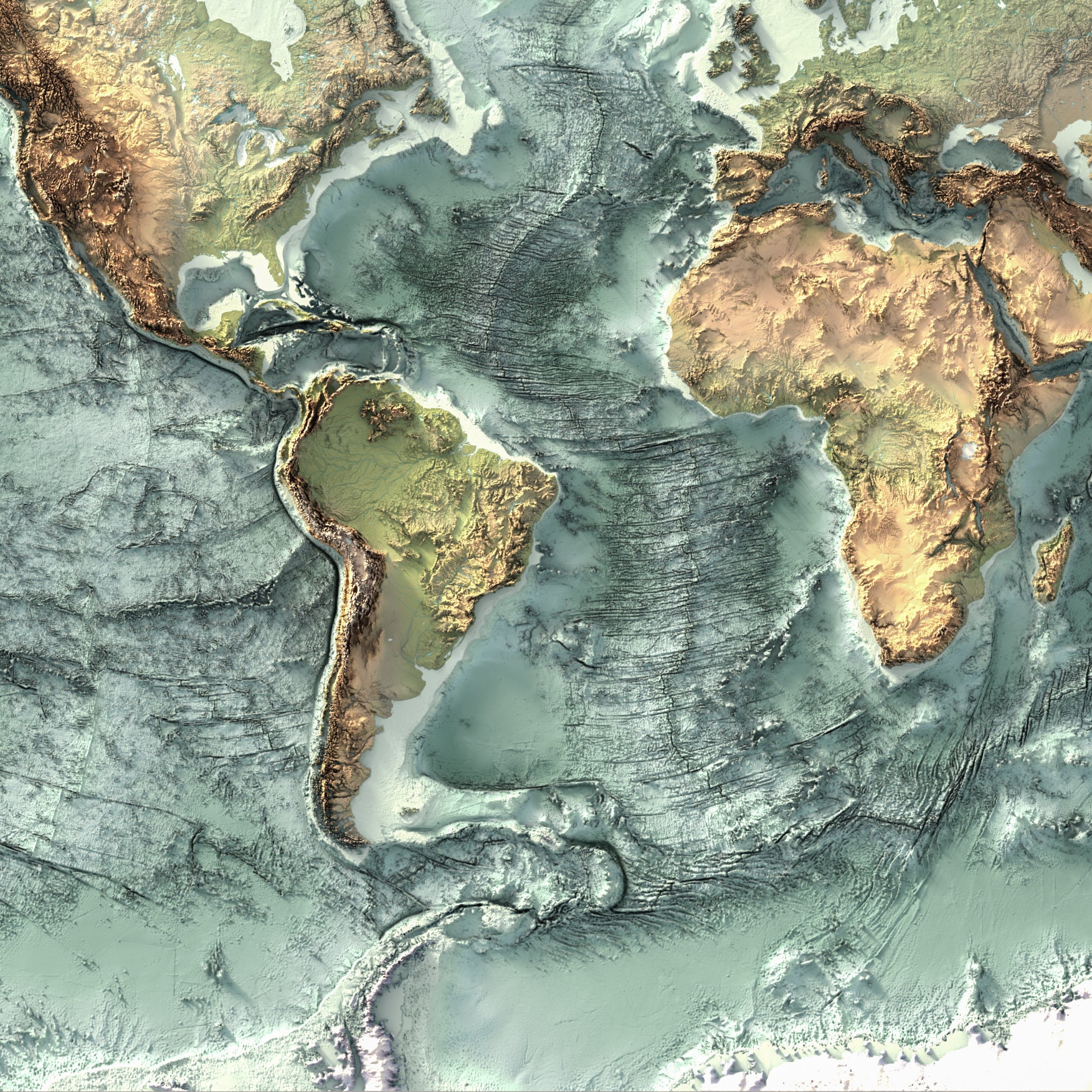 El mapa del mundo 4 Topografía Elevación Decoración de la pared ...