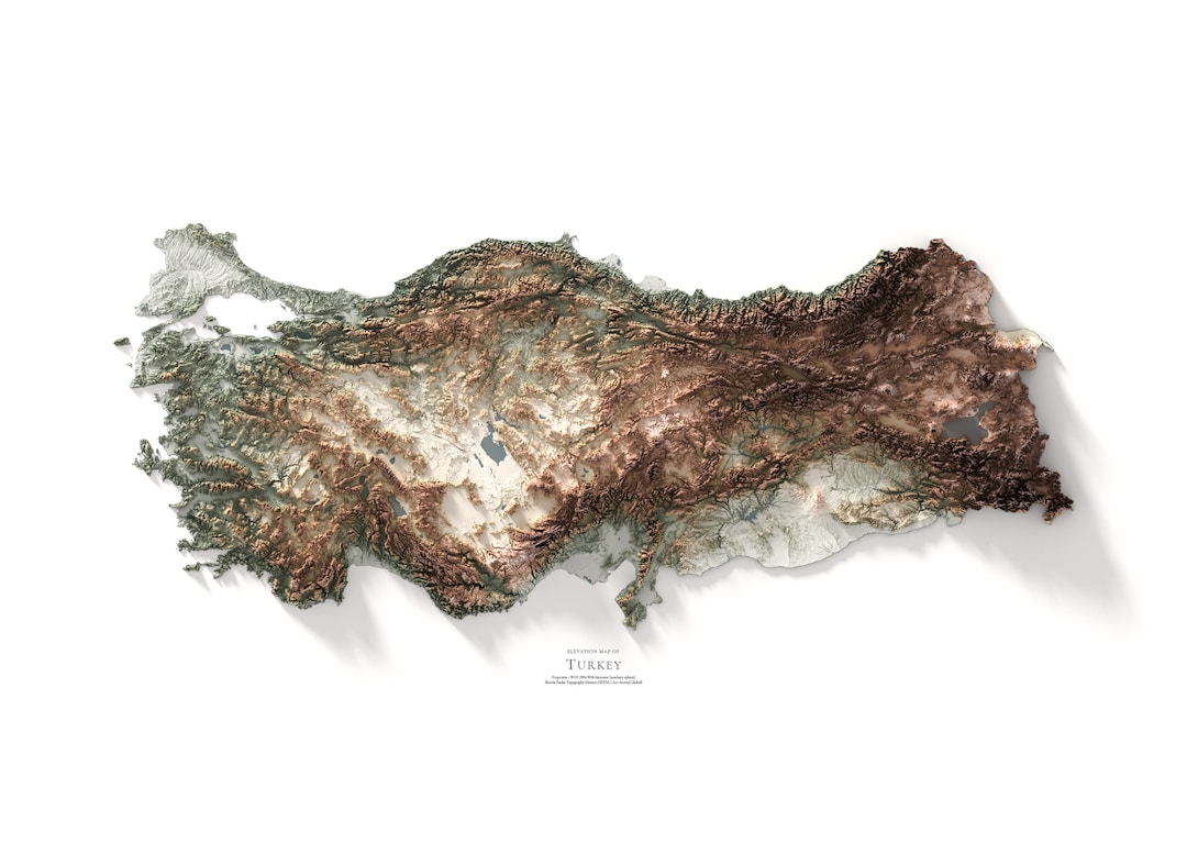 Turkey Elevation Map 01 Wall Decor Topography Elevation Art Print ...