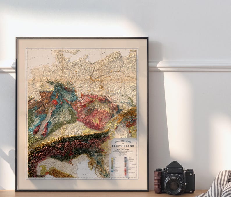 Vintage Geological Map of Germany (1869) - Topographic Art Print - Etsy