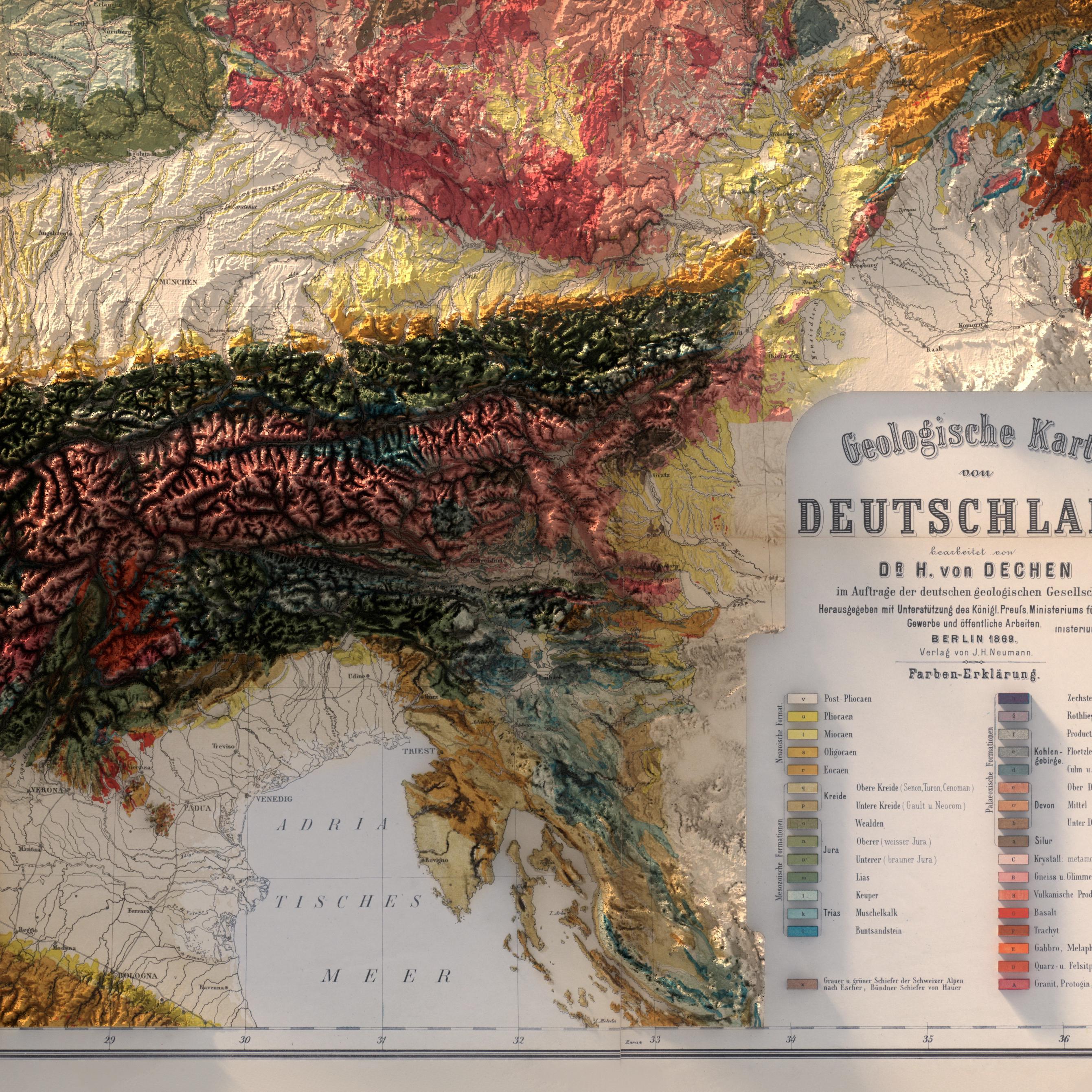 Vintage Geological Map of Germany (1869) - Topographic Art Print - Etsy