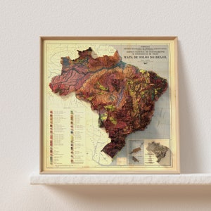Brazil Soil Map Vintage Elevation Map Topography Shaded - Etsy