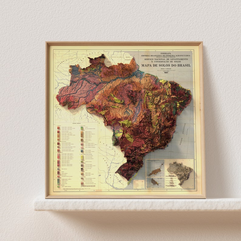 Brazil Soil Map Vintage Elevation Map Topography Shaded - Etsy