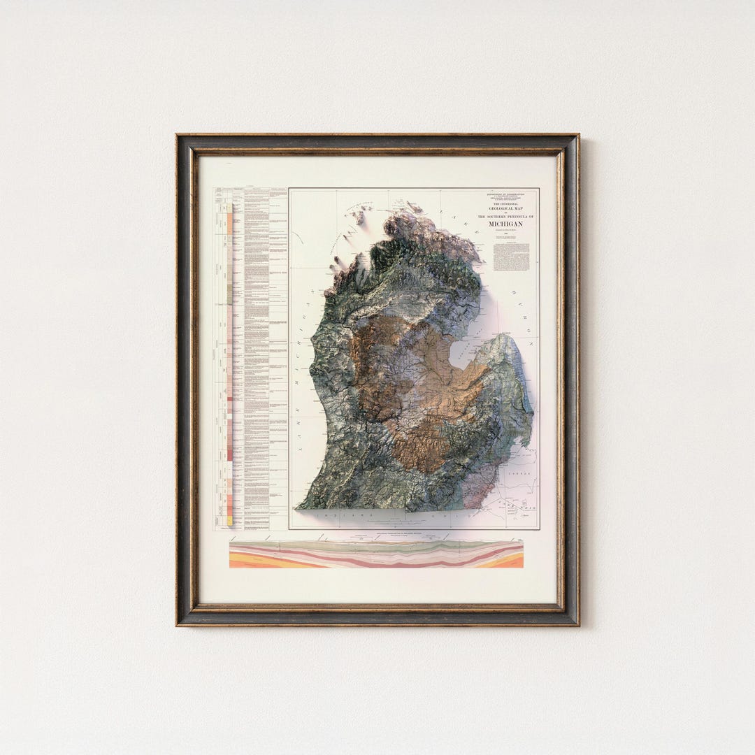 The Geological Map of Southern Michigan: Vintage Wall Decor Print ...