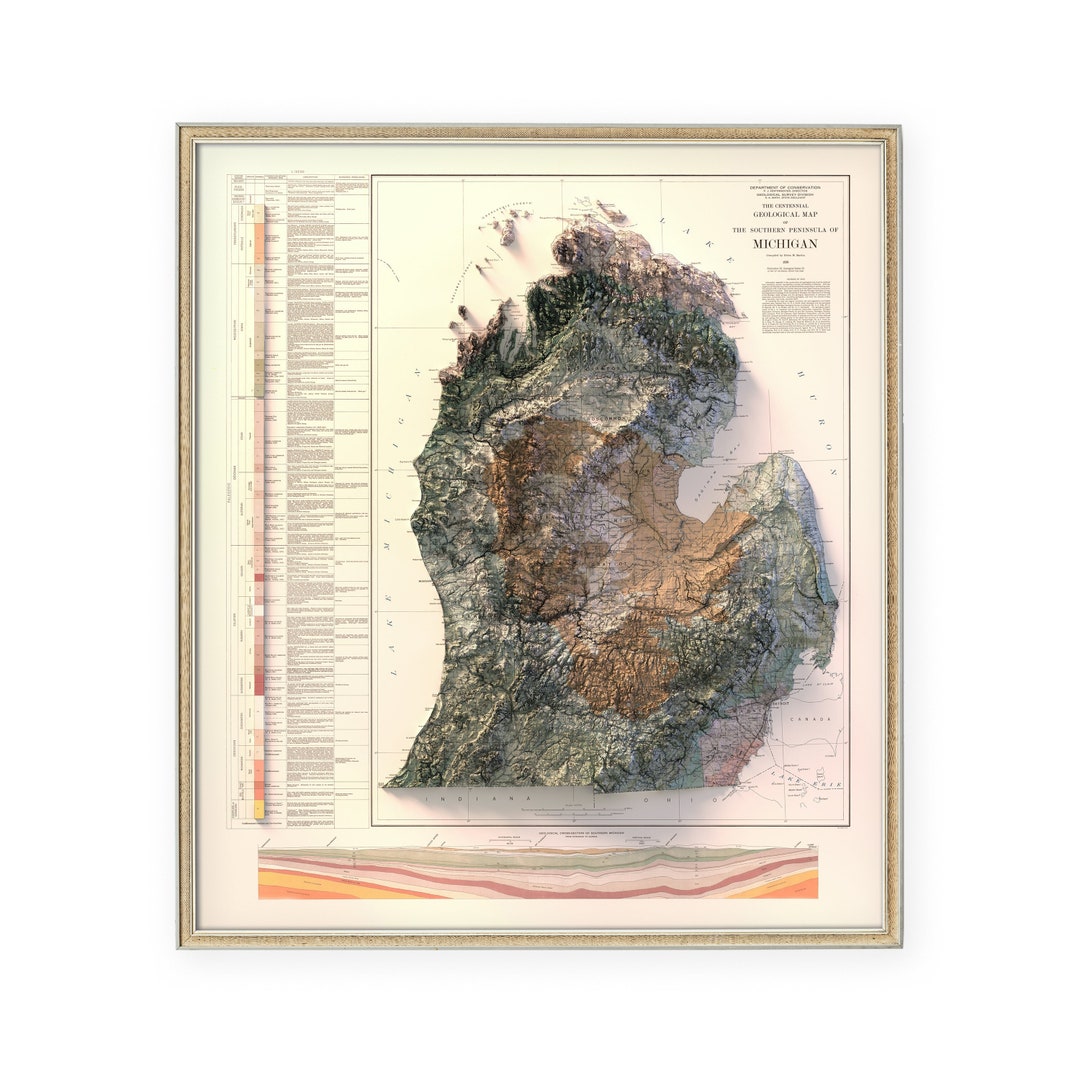 The Geological Map of the Southern Peninsula of Michigan (1936) - Wall ...