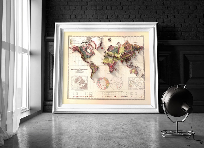 Geological Structure Map of the World 1855 the World Wall Map Map ...