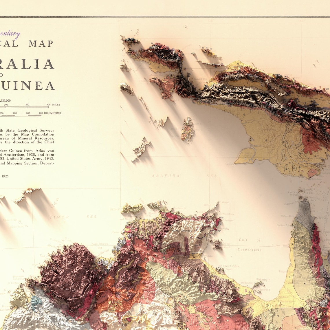 Vintage Geological Map of Australia & New Guinea: 1952 Art Print - Etsy