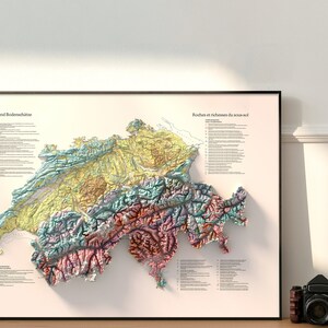 Switzerland Map Geology Wall Decor Topography Art Print Unique Gift - Etsy