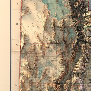 Topography Map of Utah (1893)- Shaded Relief Map - Wall Decor ...