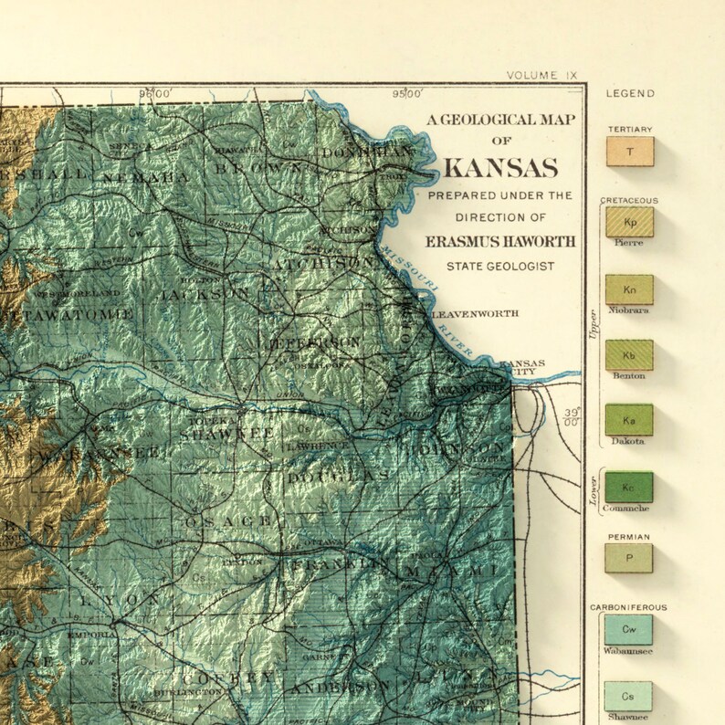 Geological Map of Kansas 1945 Vintage Map Art Print - Etsy