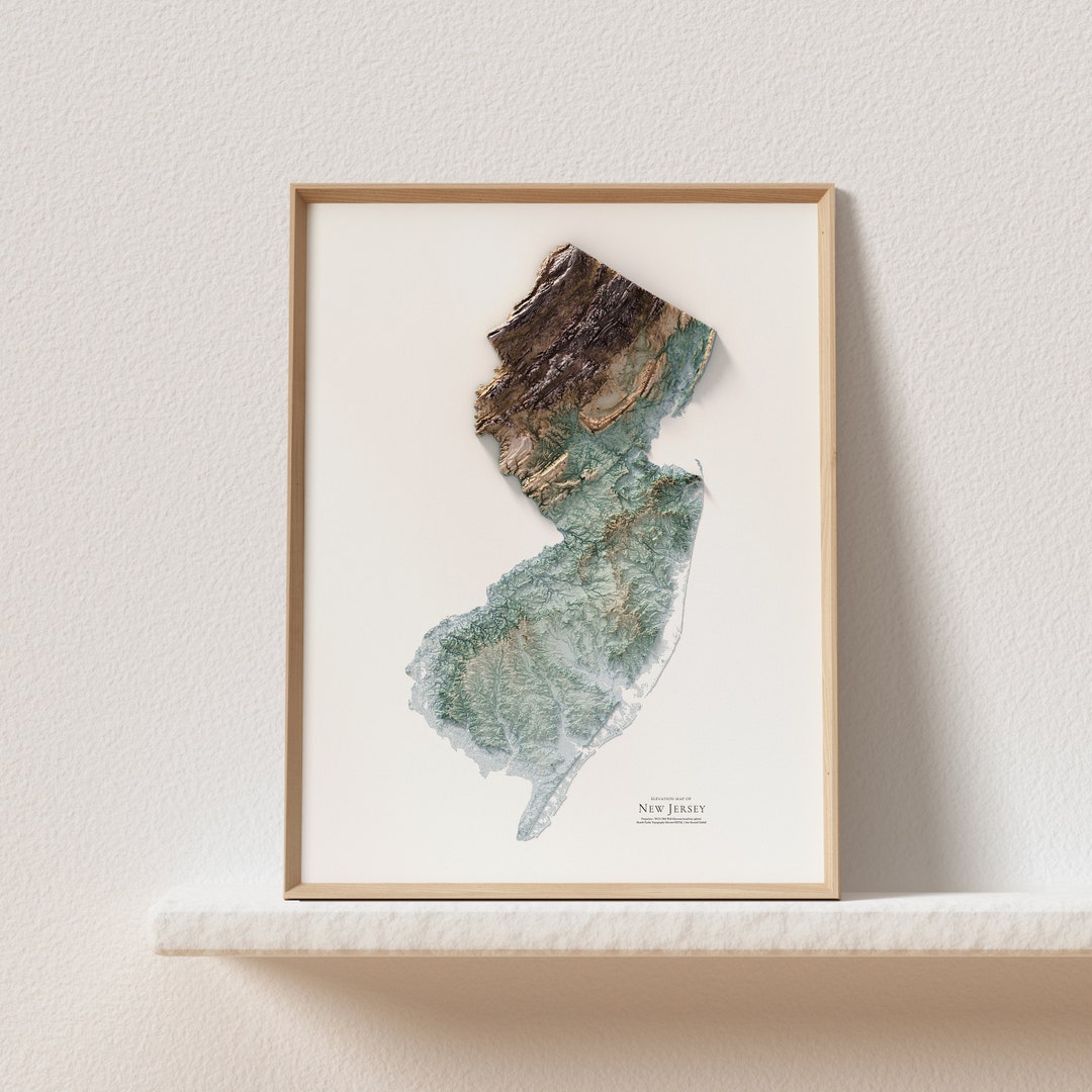 New Jersey Elevation Map - Modern Topographic Wall Art - Etsy