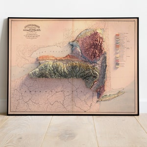 Vintage New York State Geological Map Art Print: Topography Wall Decor ...