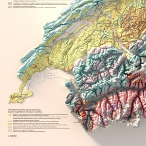 Switzerland Map Geology Wall Decor Topography Art Print Unique Gift - Etsy