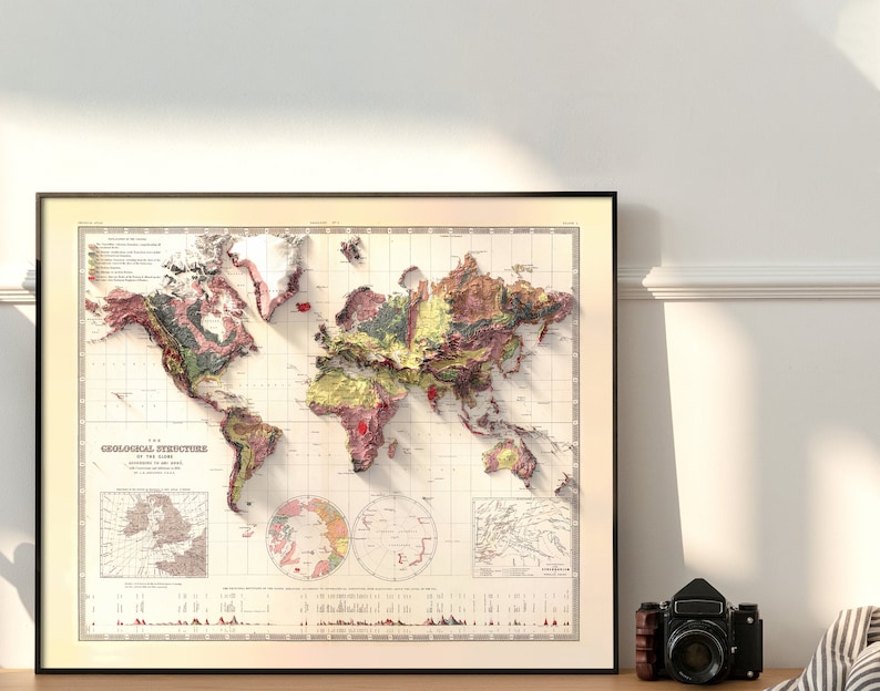 Geological Structure Map of the World 1855 the World Wall Map Map ...