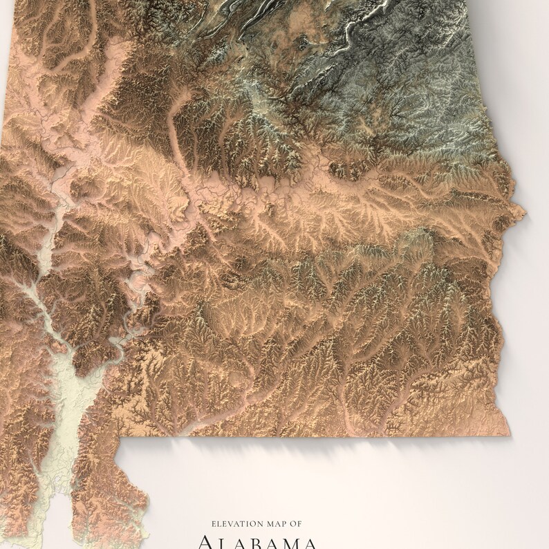 Alabama Shaded Relief Map 02 Map Print - Etsy
