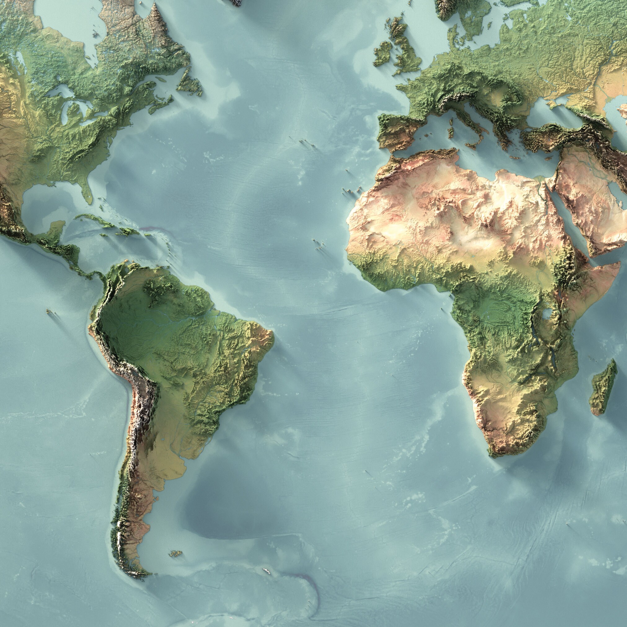 The World Satellite Map flat Ocean Map Print - Etsy Canada