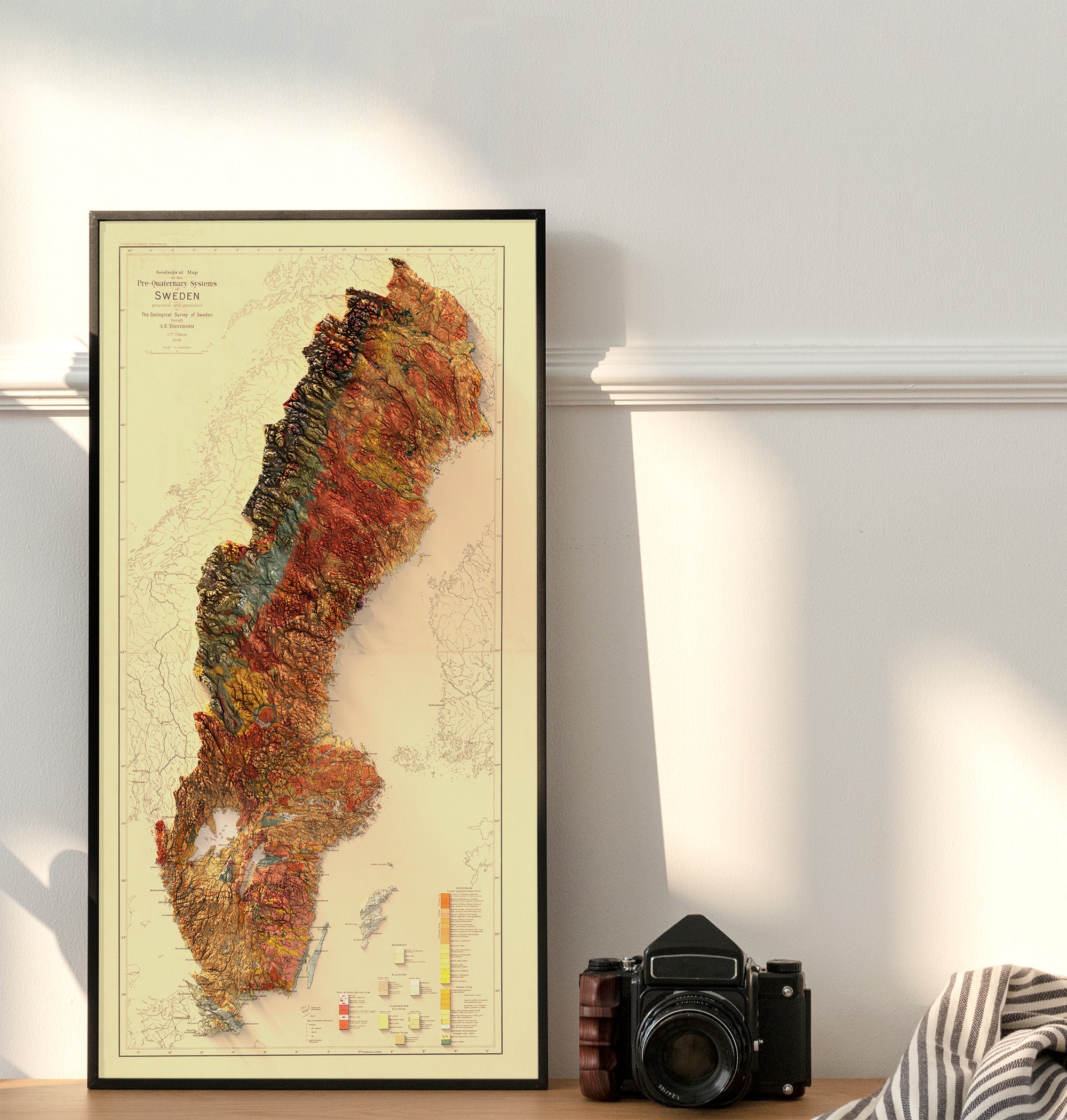 1910 Geological Map of Sweden: Topographic Wall Art Print - Etsy