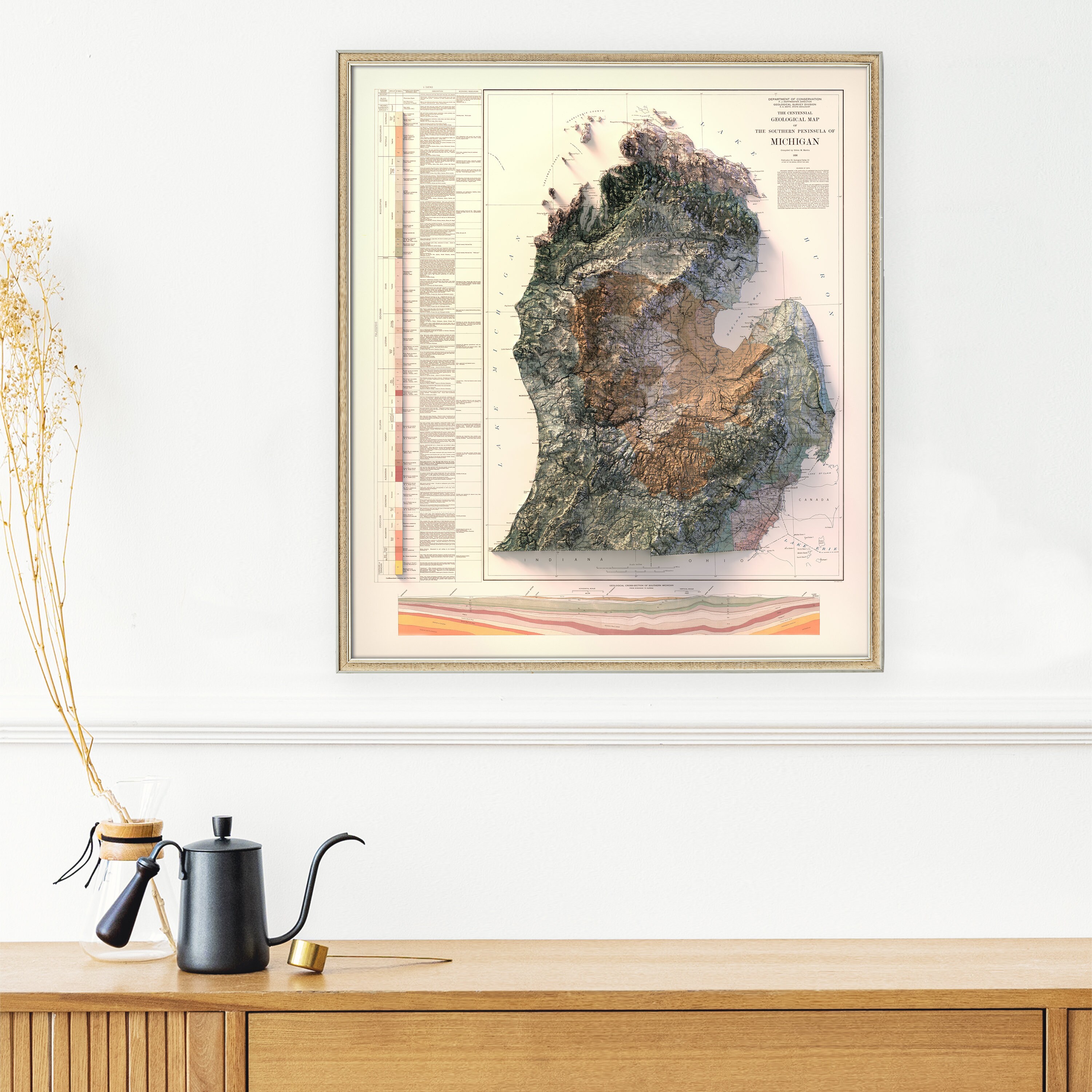 The Geological Map of the Southern Peninsula of Michigan (1936) - Wall ...