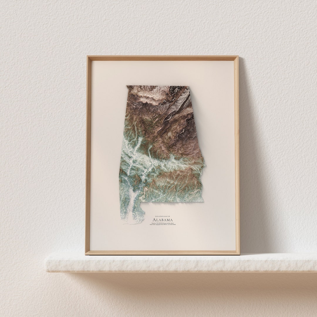Alabama 01 - Shaded Relief Map - Wall Decor - Topography - Art Print ...