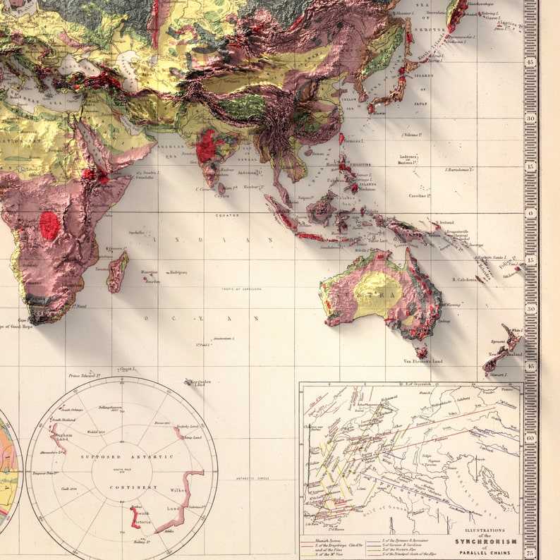 Geological Structure Map of the World 1855 the World Wall Map Map ...