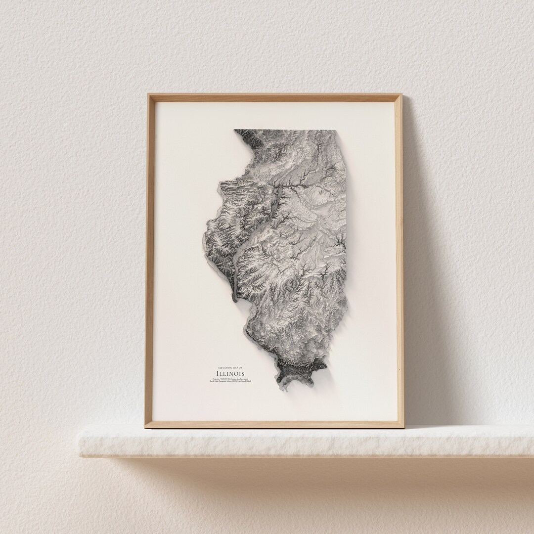Illinois Shaded Relief Map Vintage Home Decor Wall Art Topography ...