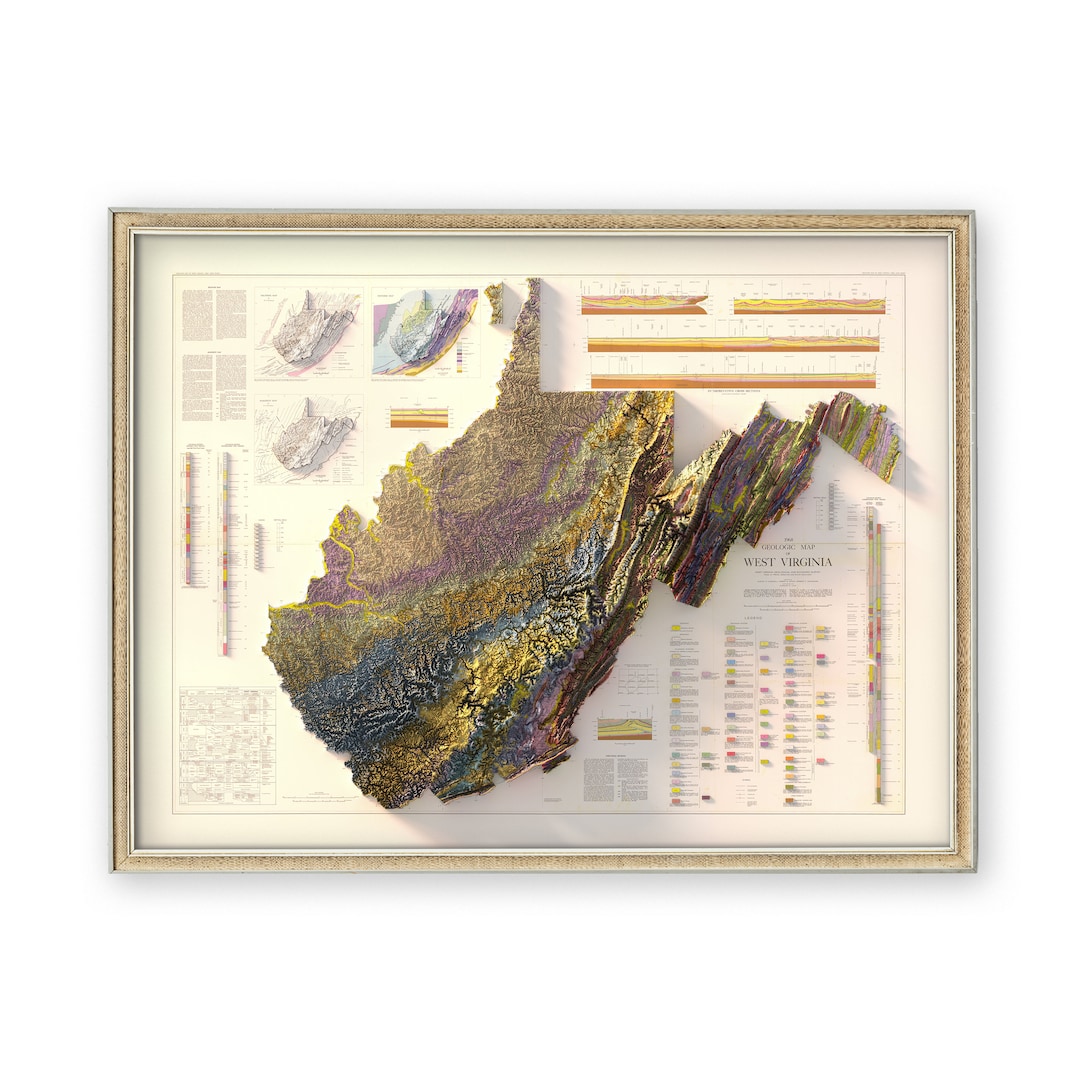 1968 West Virginia Geological Map: Vintage Topographic Relief Print ...