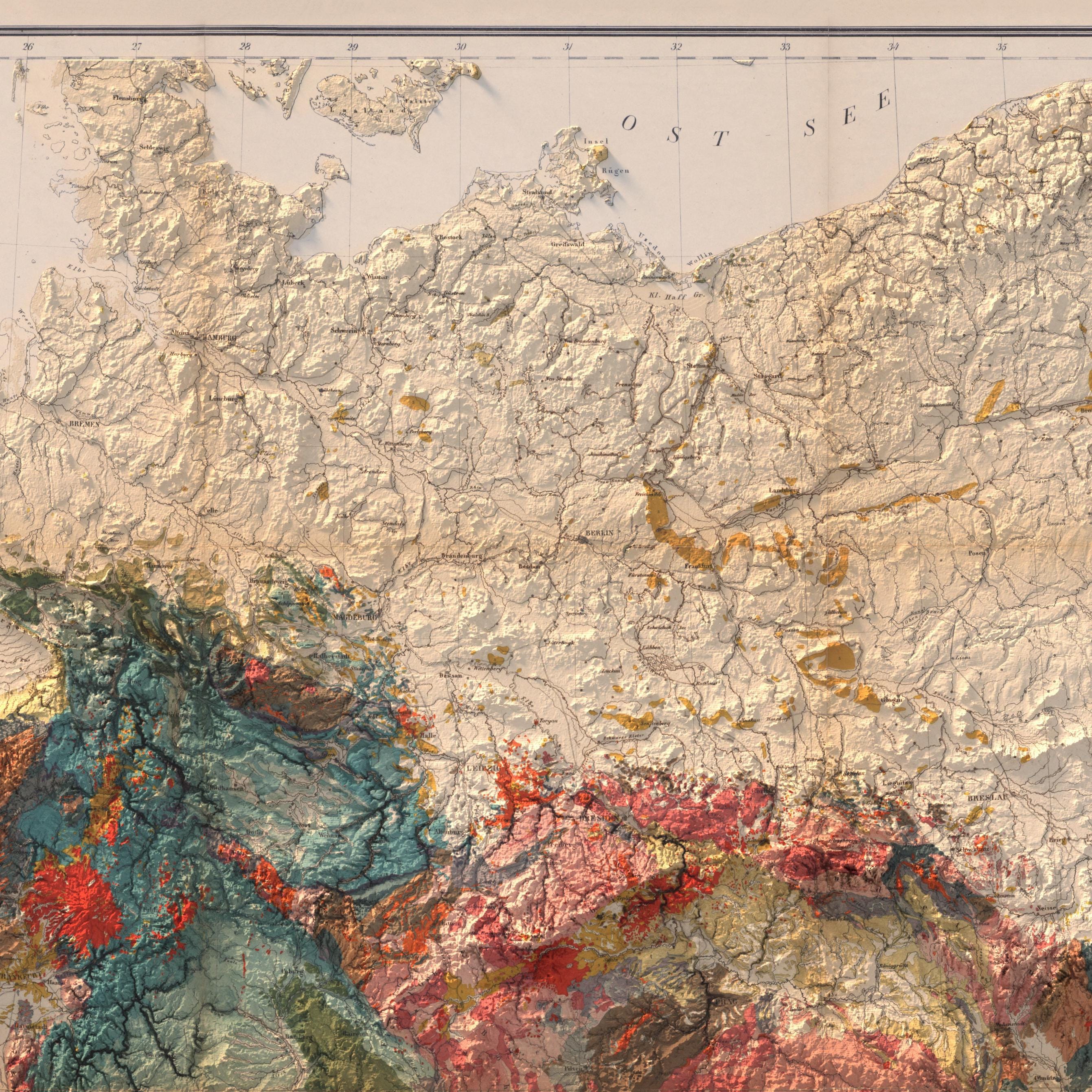 Vintage Geological Map of Germany (1869) - Topographic Art Print - Etsy