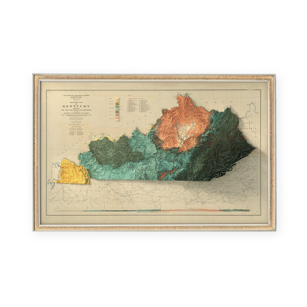 Geological Map of Kentucky (1920) - Wall Decor - Topography - Art Print ...