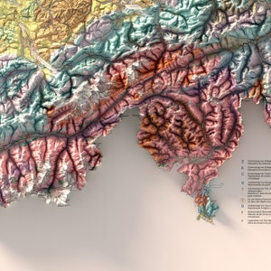 Switzerland Map Geology Wall Decor Topography Art Print Unique Gift - Etsy