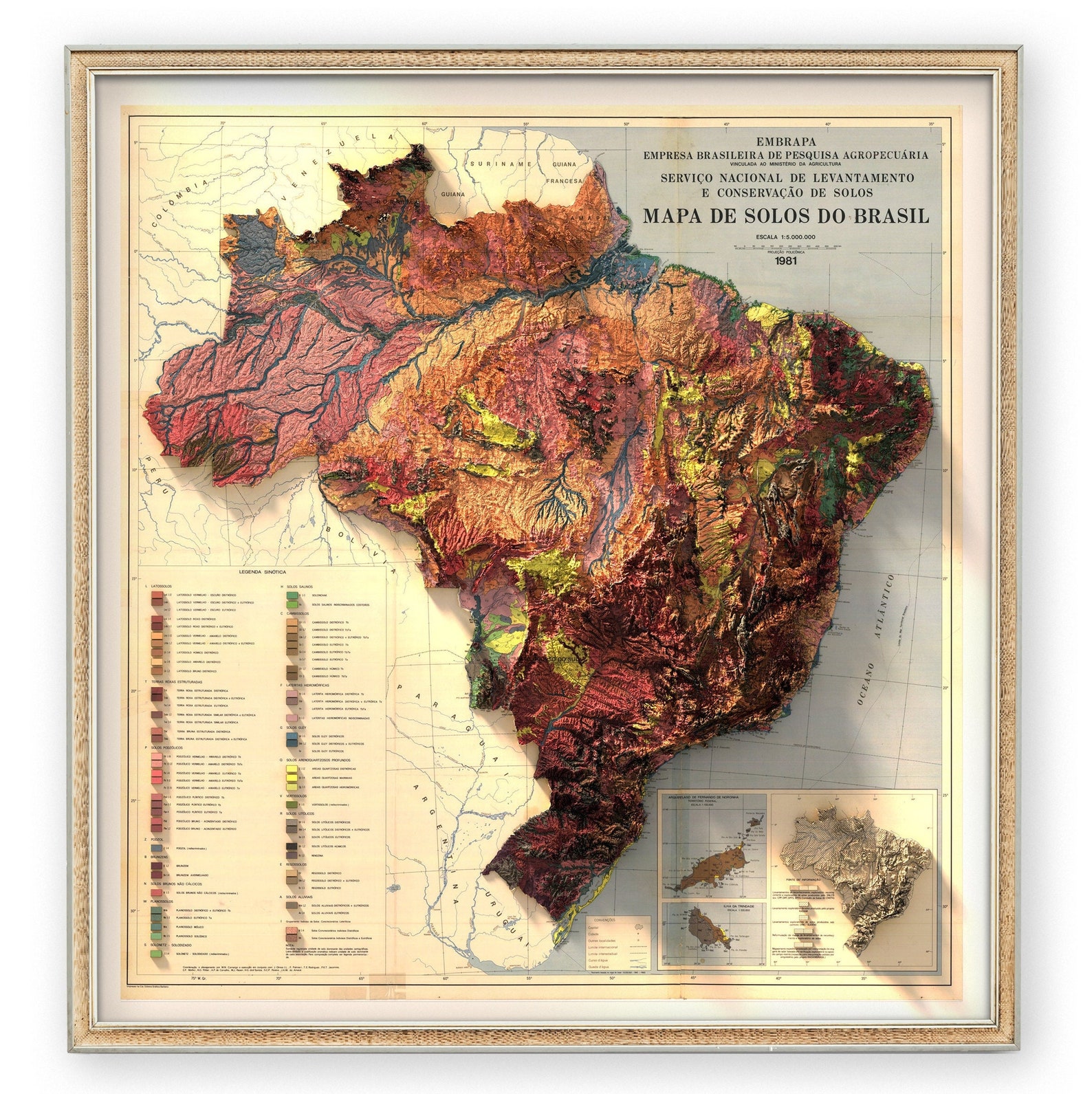 Brazil Soil Map Vintage Elevation Map Topography Shaded | Etsy