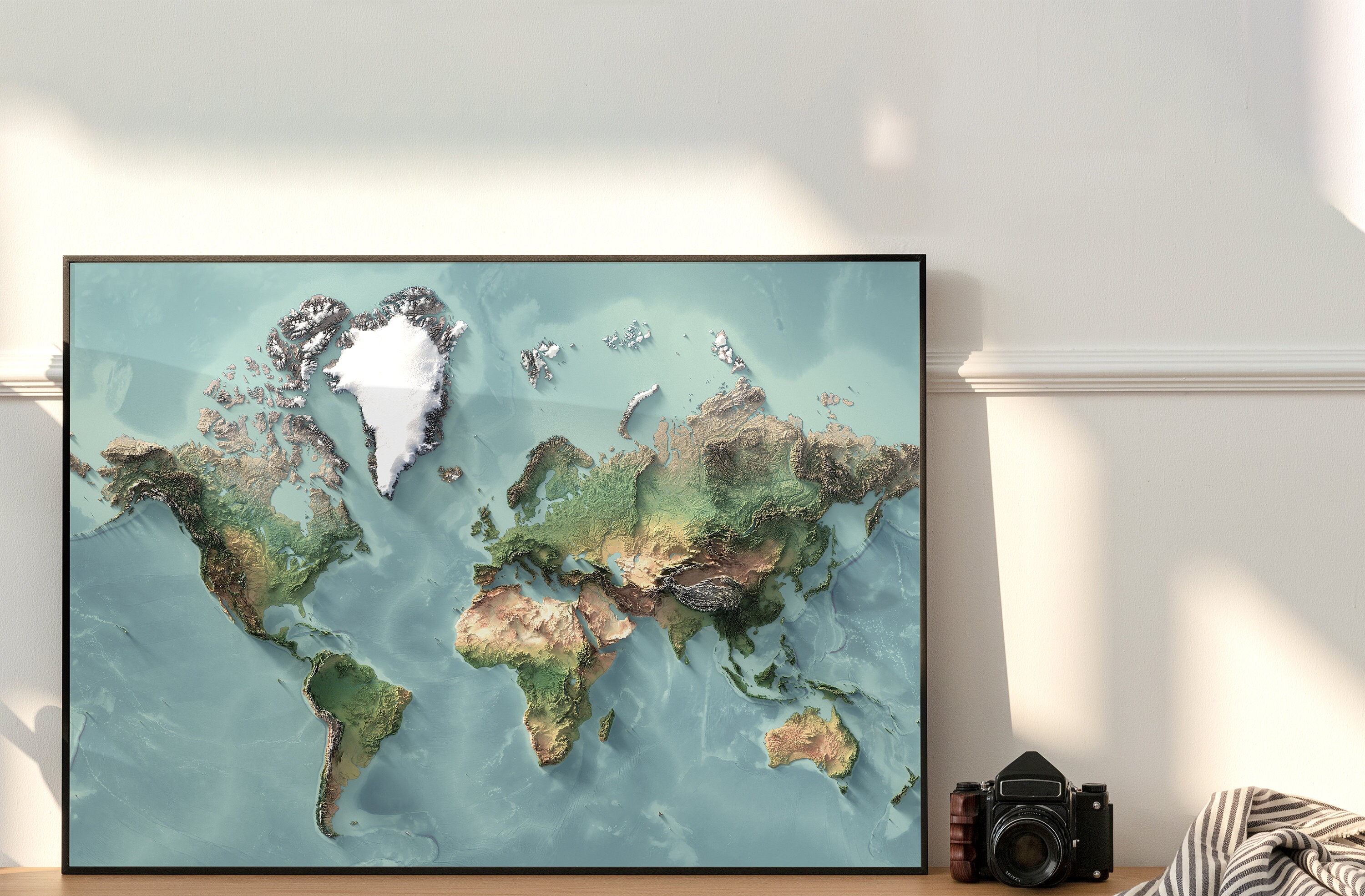 The World Satellite Map flat Ocean Map Print - Etsy Canada