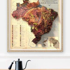 Brazil Soil Map Vintage Elevation Map Topography Shaded | Etsy