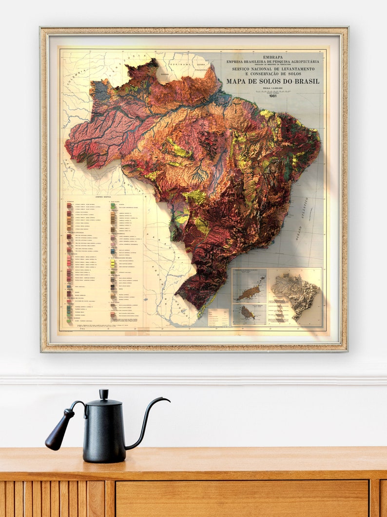 Brazil Soil Map Vintage Elevation Map Topography Shaded | Etsy