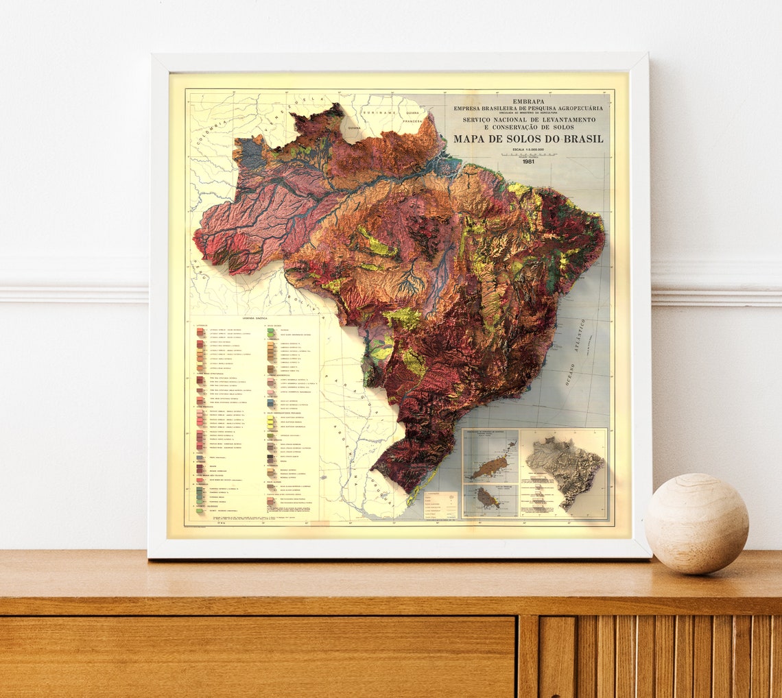 Brazil Soil Map Vintage Elevation Map Topography Shaded - Etsy