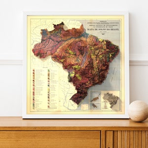 Brazil Soil Map Vintage Elevation Map Topography Shaded - Etsy