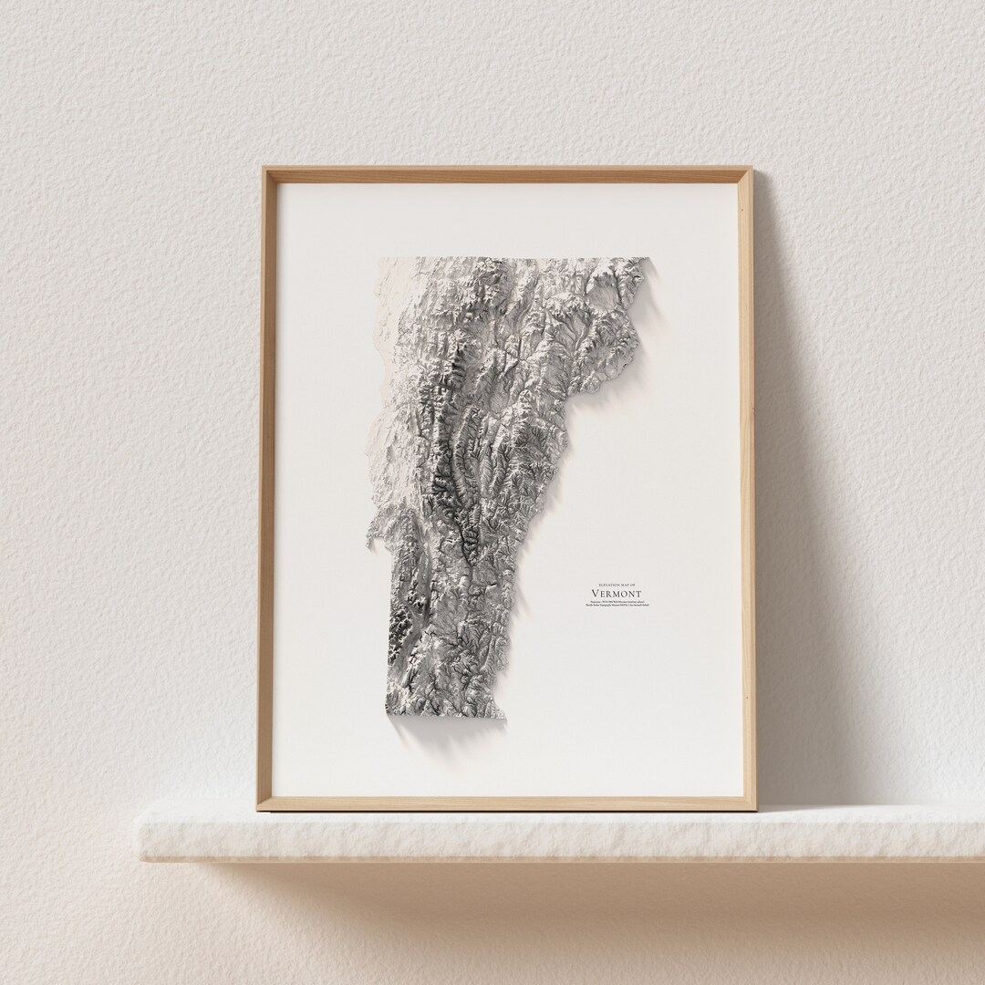 Vermont - Shaded Relief Maps BW - Topography - Wall Decor - Art Print ...