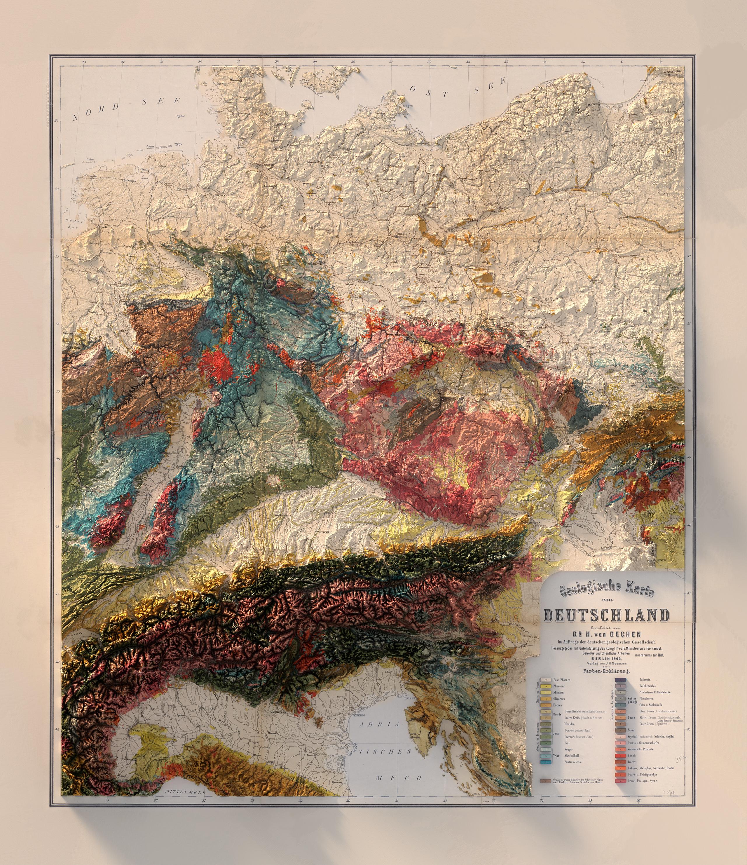 Vintage Geological Map of Germany (1869) - Topographic Art Print - Etsy