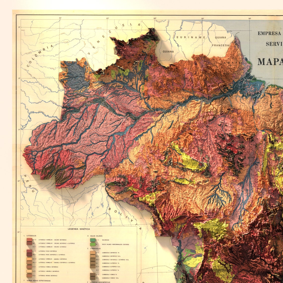 Brazil Soil Map Vintage Elevation Map Topography Shaded | Etsy