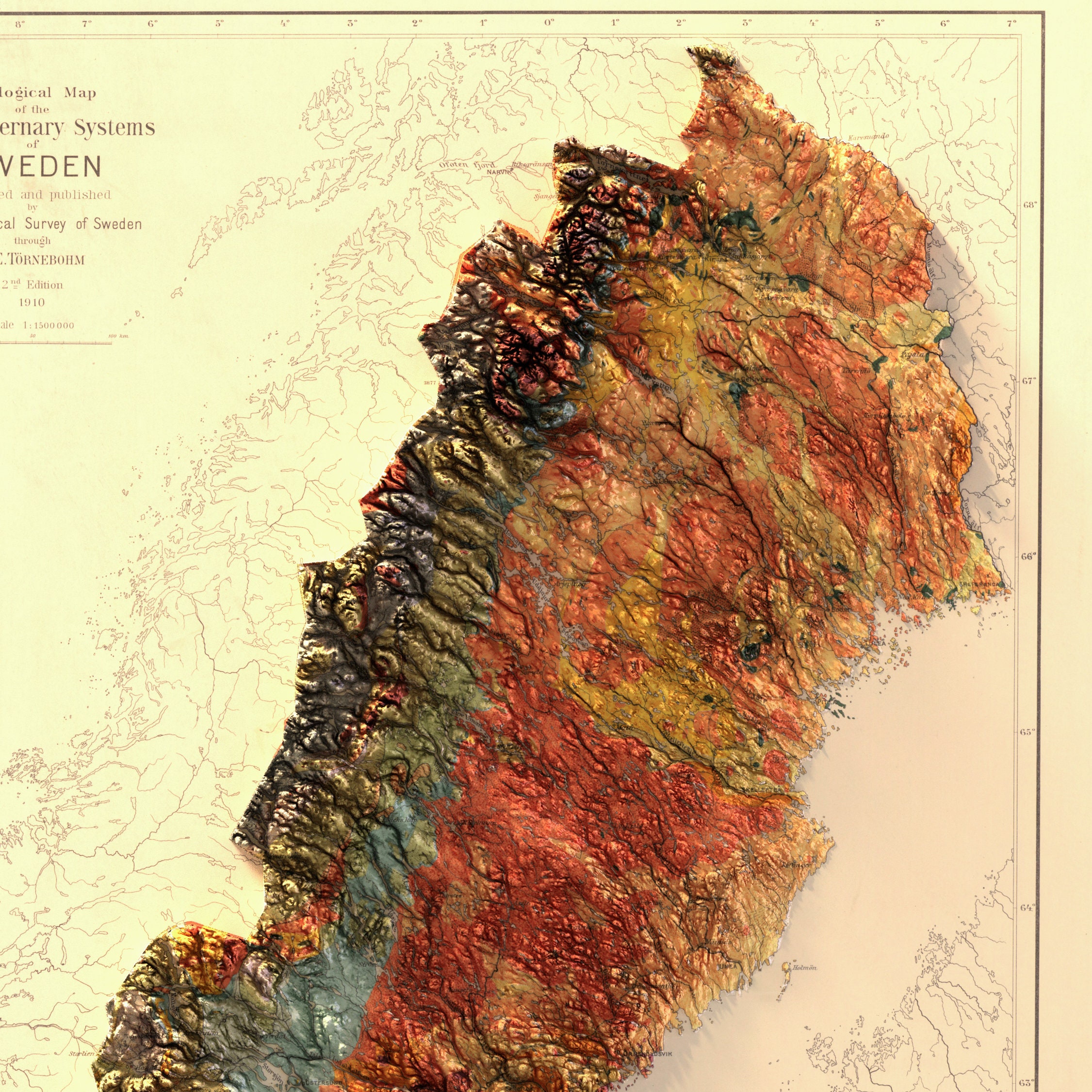 1910 Geological Map of Sweden: Topographic Wall Art Print - Etsy
