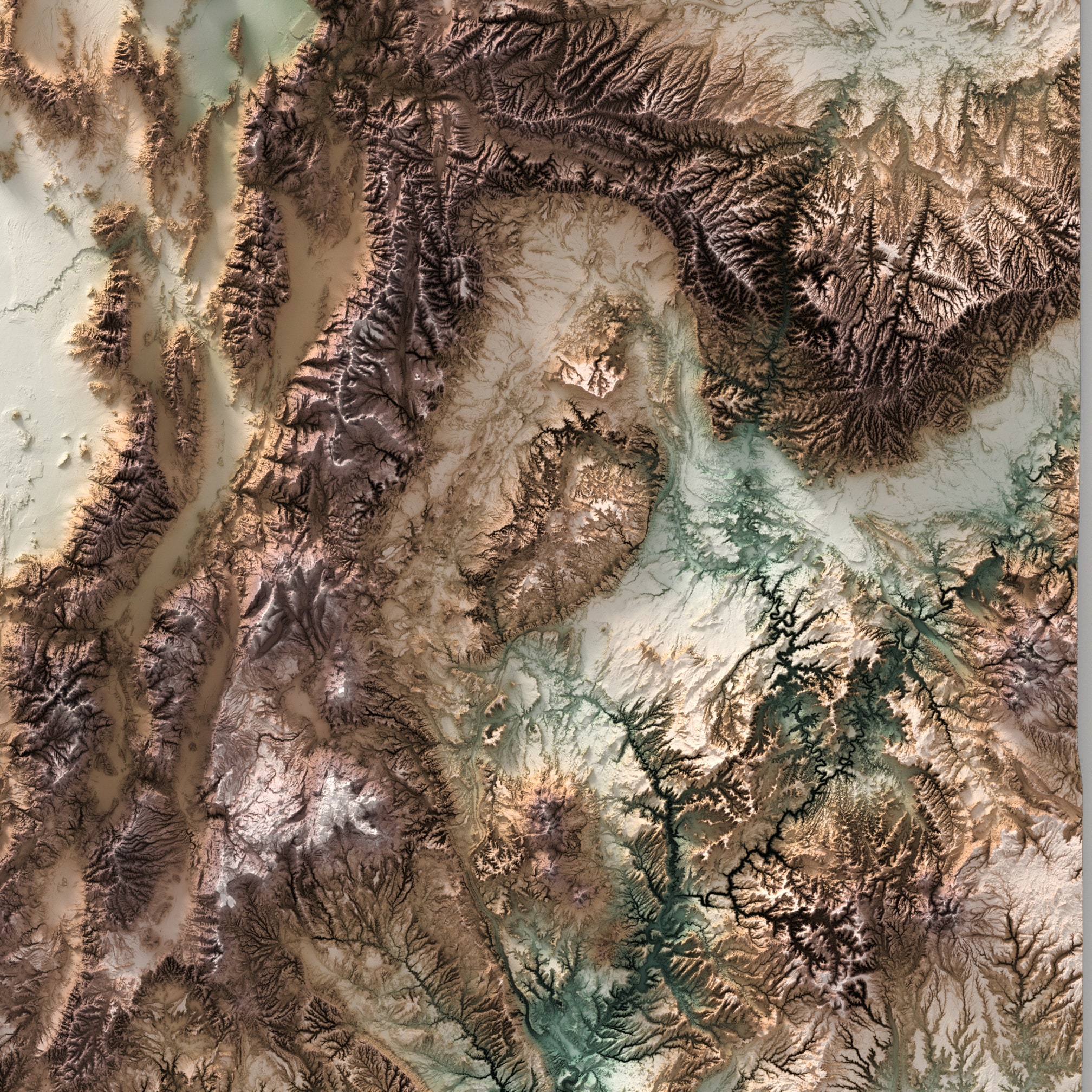 Utah 01 Shaded Relief Map Wall Decor Topography Giclée Print on Fine ...
